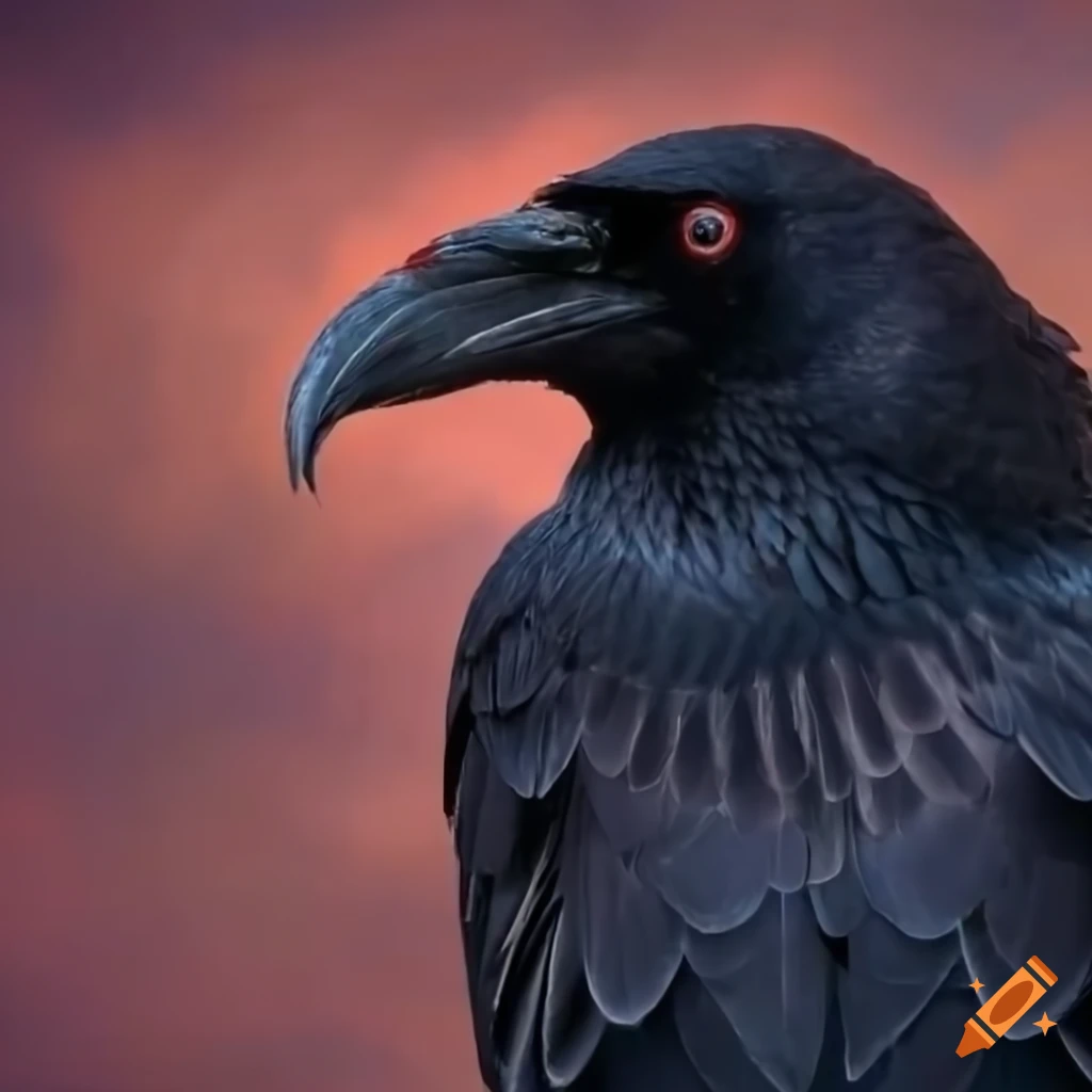 On top of the iron cross of an old brick church stands a large raven ...