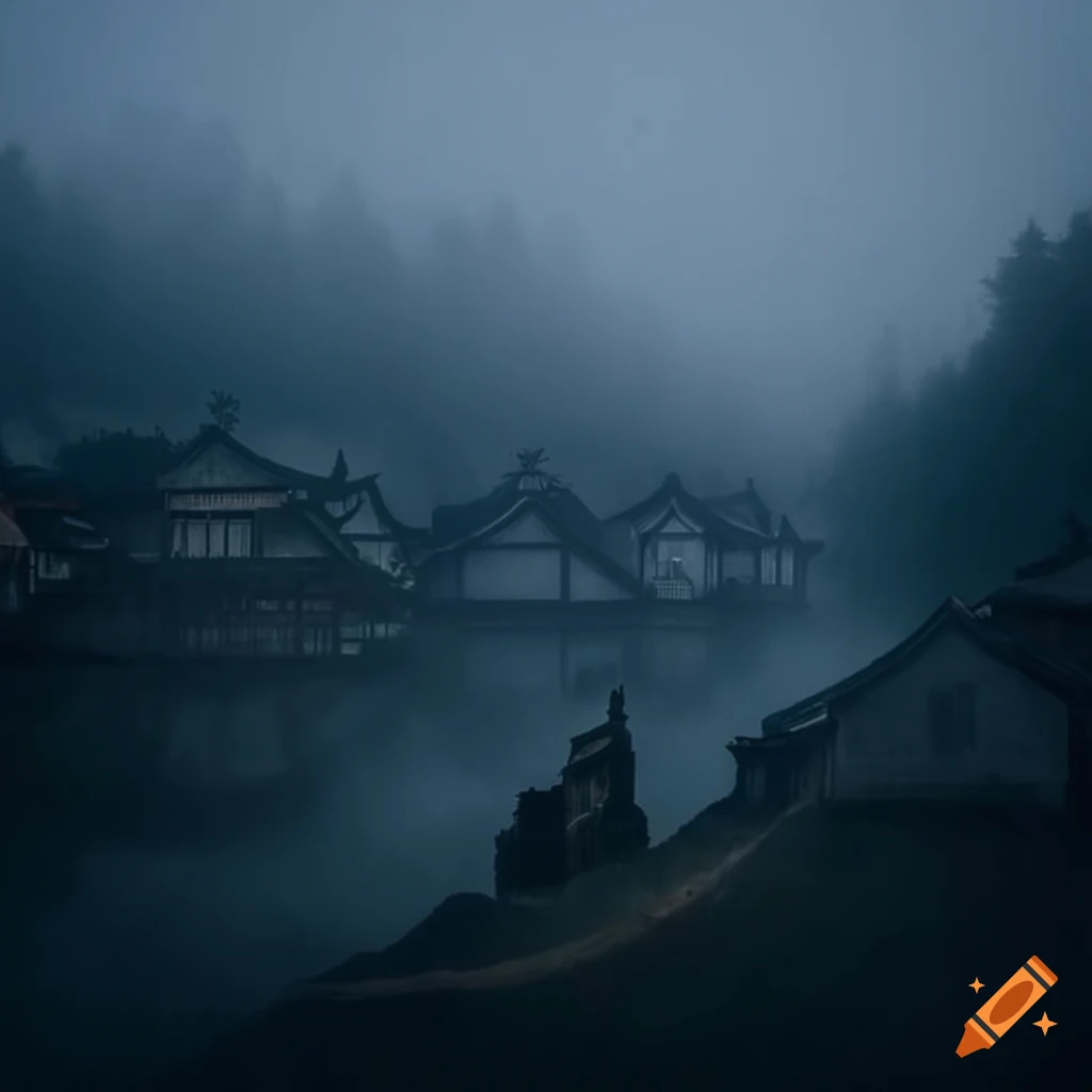 A hauntingly beautiful surreal ancient japanese village surrounded by ...