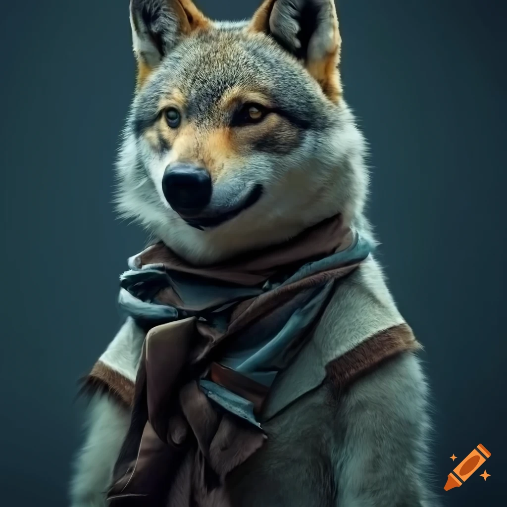 Portrait of anthropomorphic wolf wearing tunic