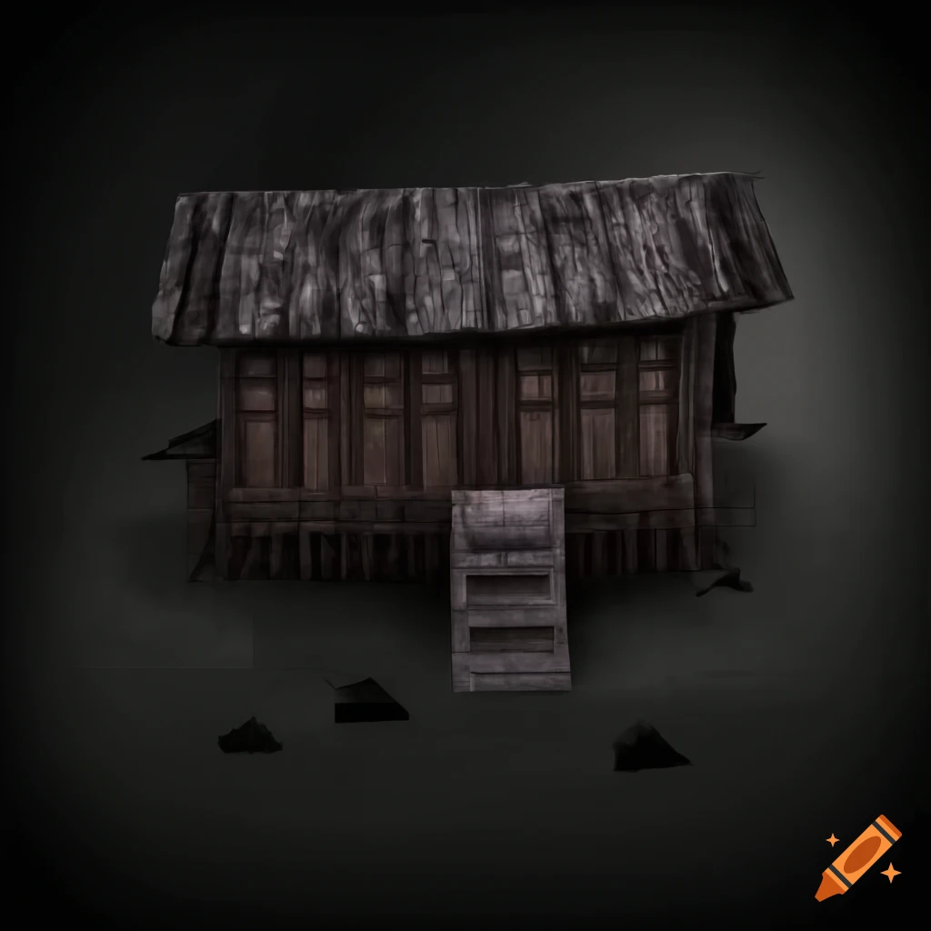 Dark horror hut from a top down perspective against a white background