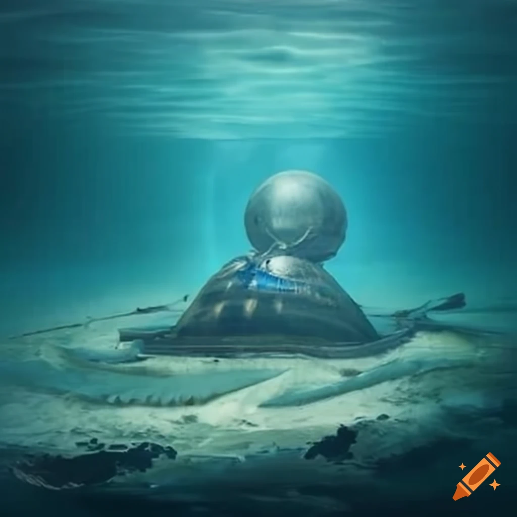 Alien ship in the form of a city under a huge dome on the seabed on Craiyon
