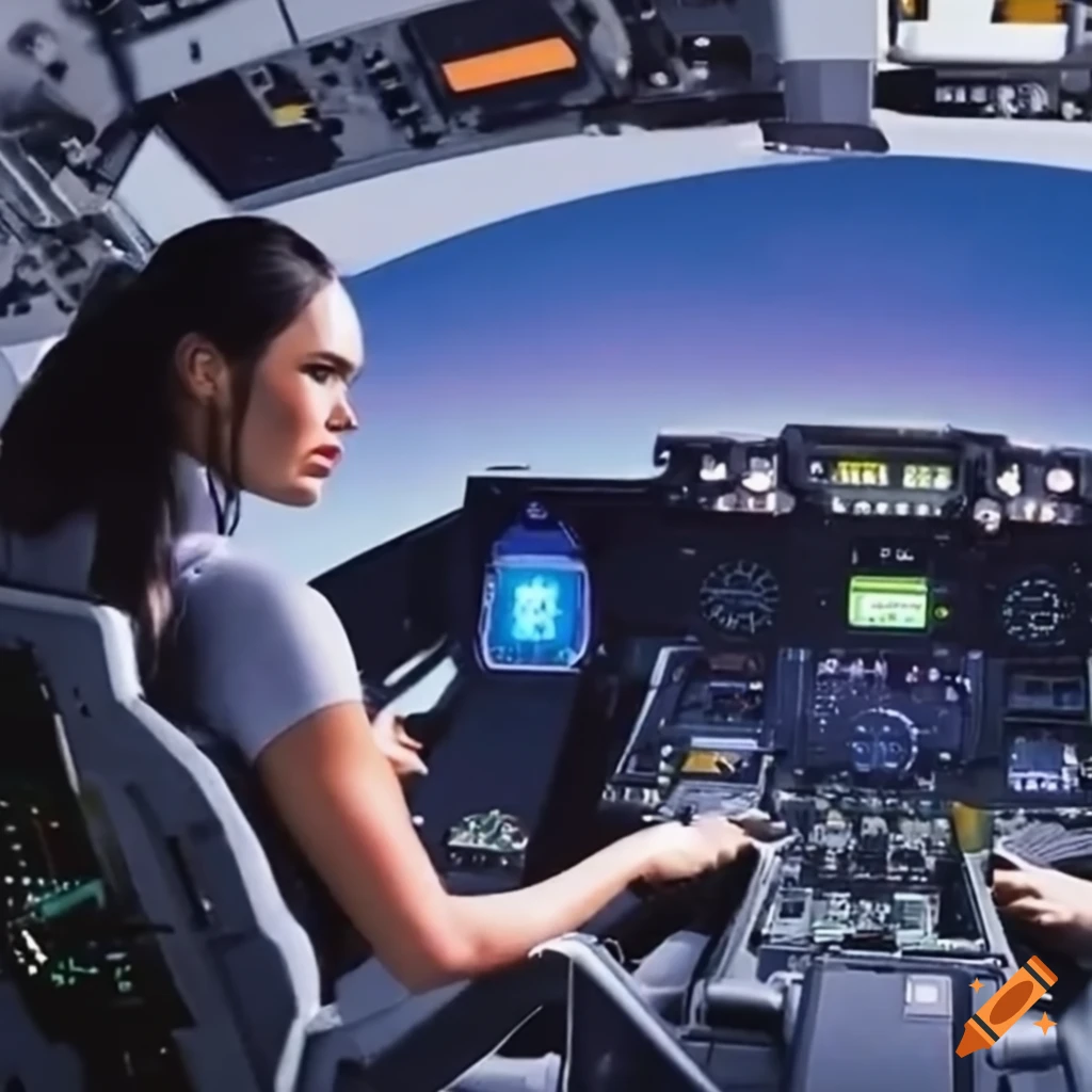 Sci-fi ,megan fox in a spaceship cockpit , seen from behind on Craiyon