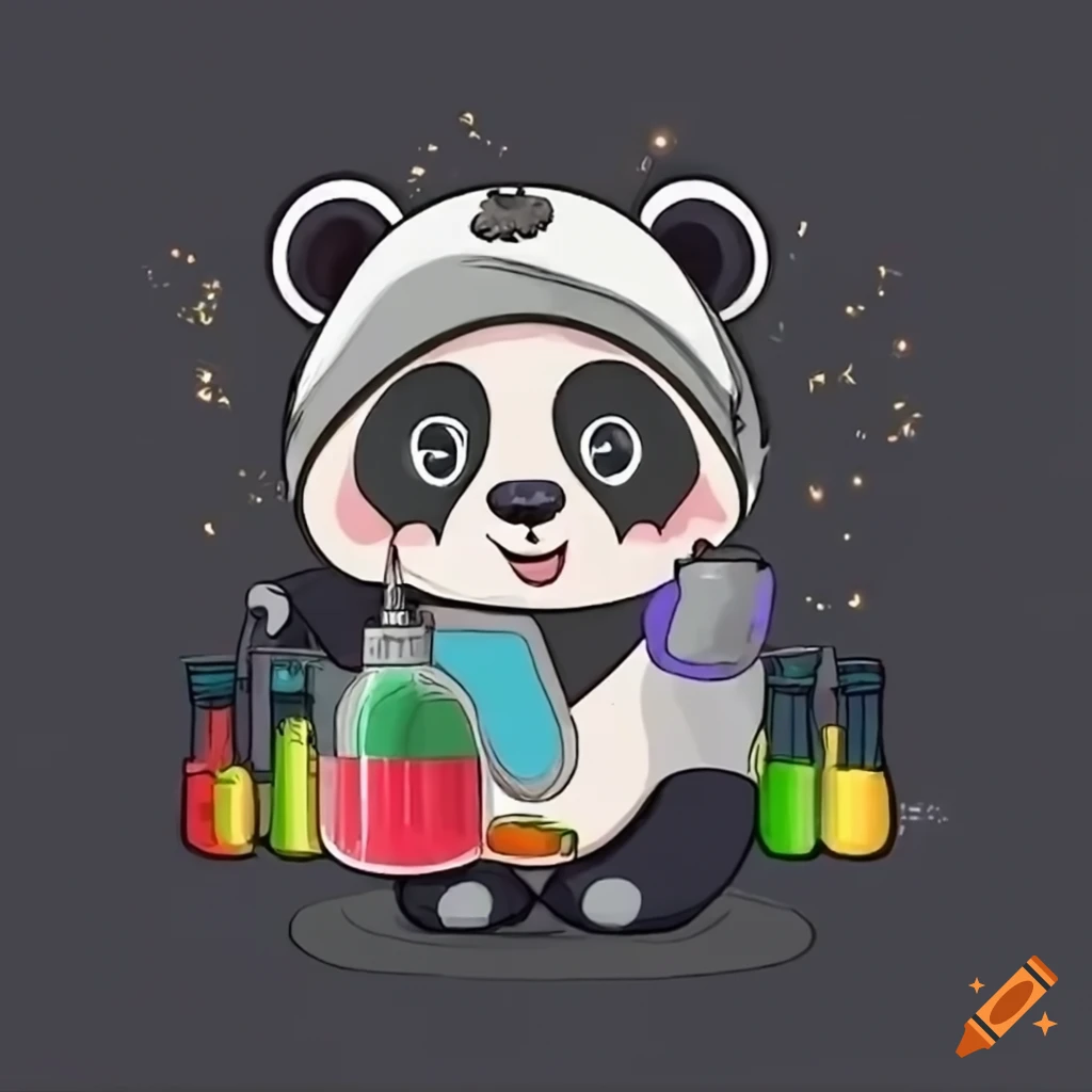 Panda scientist mixing sparking chemicals digital art on Craiyon