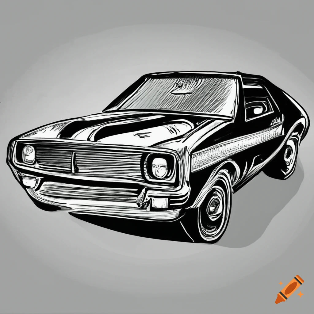 Cartoon drawing of an amc amx with a white background on Craiyon