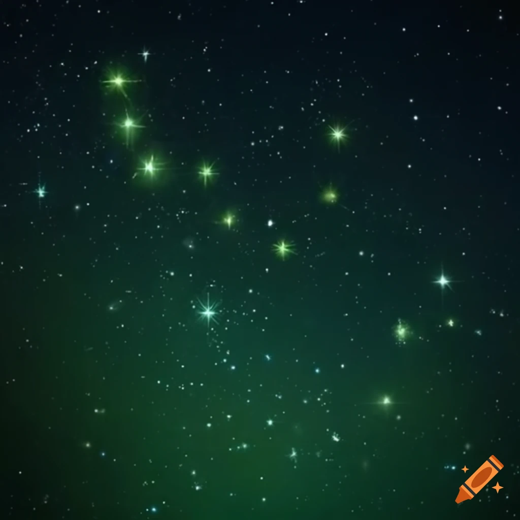 Twinkling green stars forming a celestial constellation