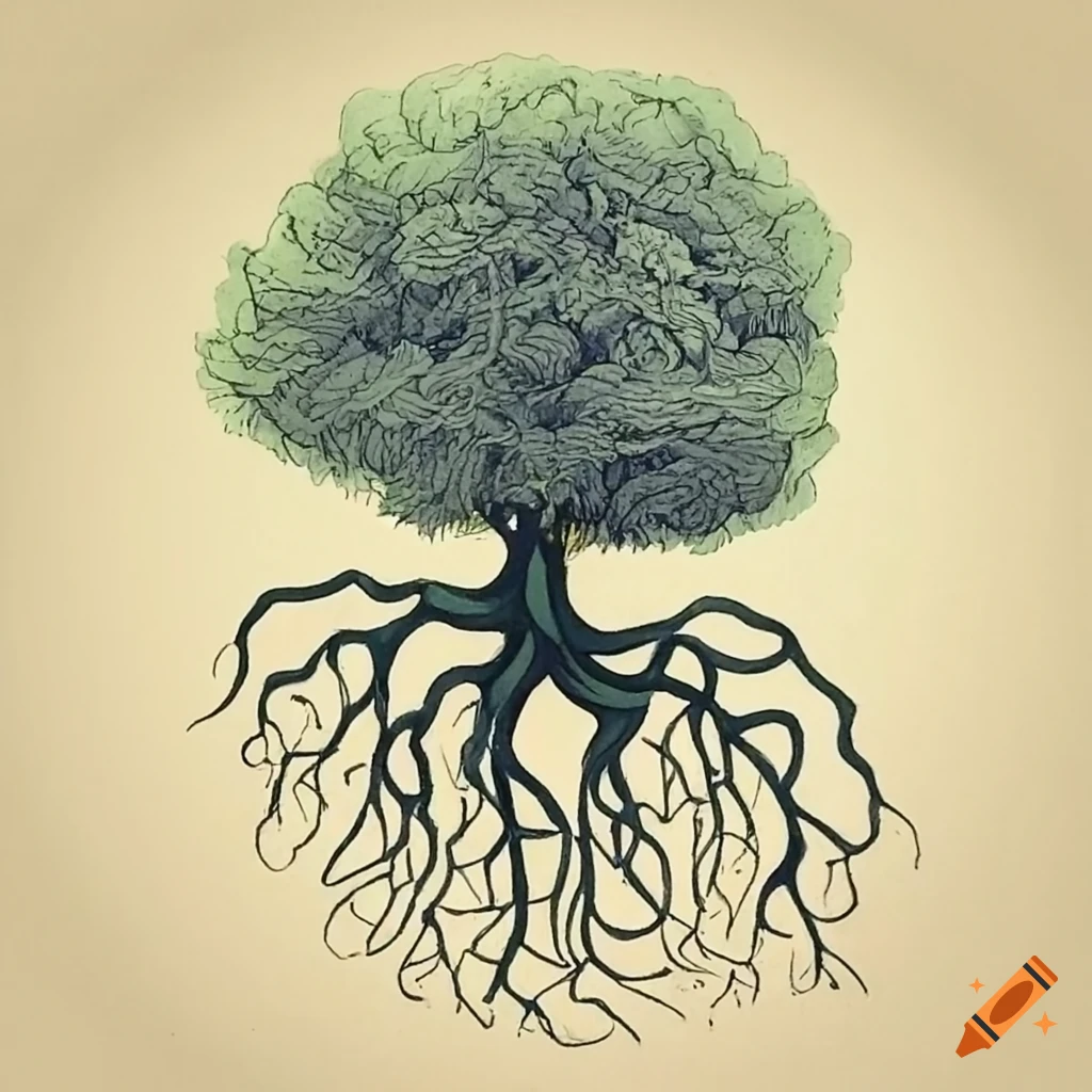 I want to have a b/w illustration of strong roots, half circled, which ...