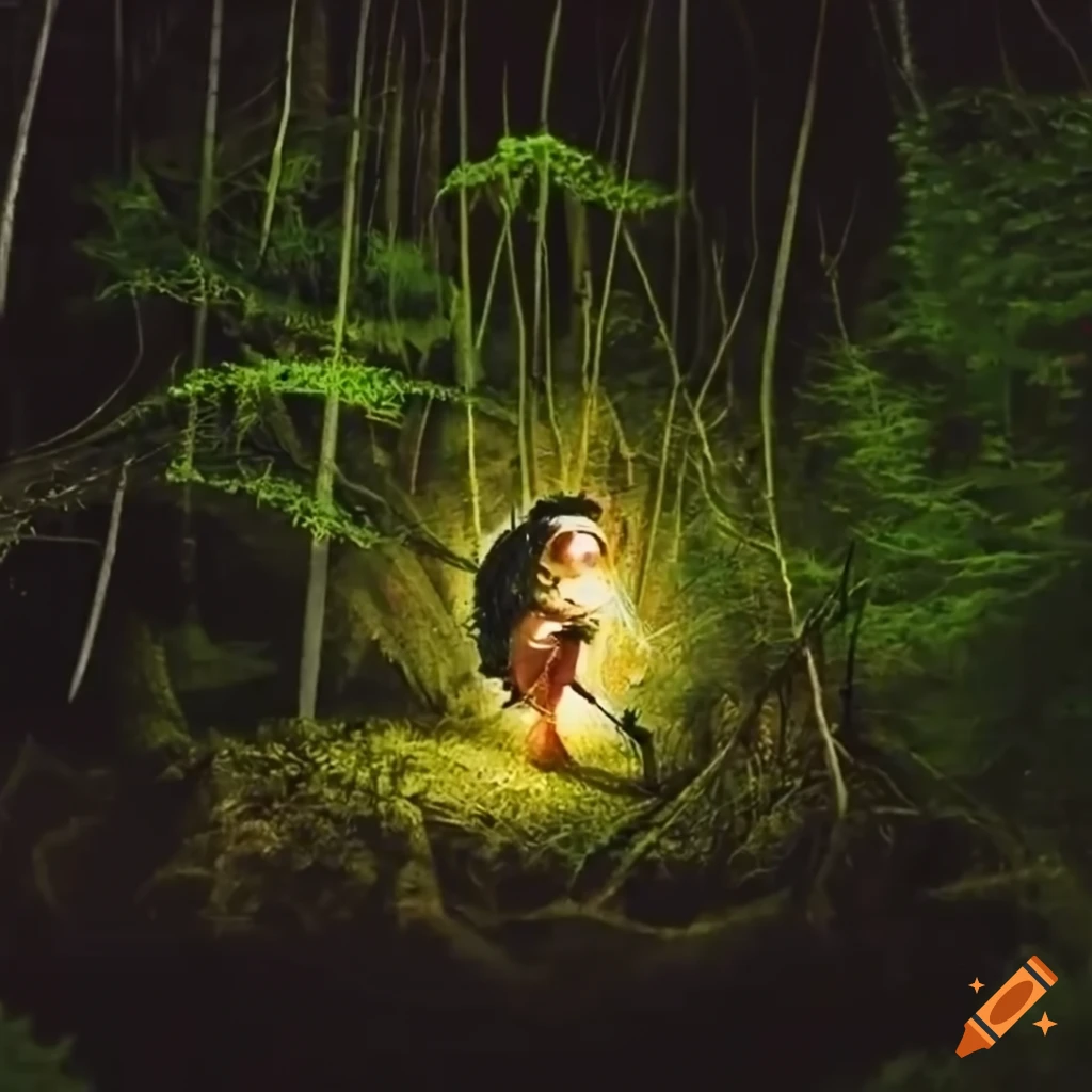 Walking angler fish light in forest on Craiyon