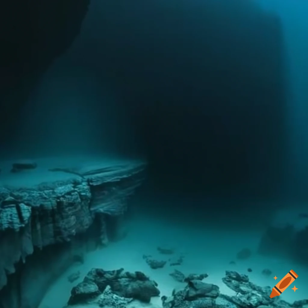 Create the photo of deep dark chasms deep in the sea