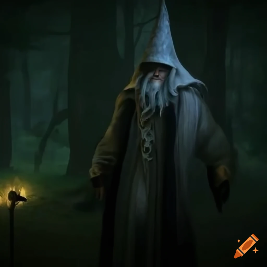 Mystical wizard in the woods at night on Craiyon