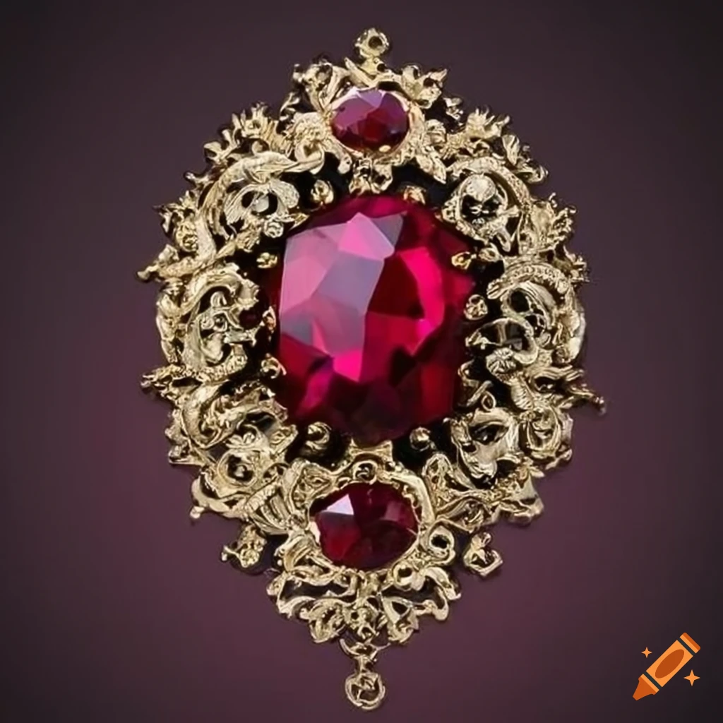 Ornate and gothic ruby broach with gold filaments and could be sewn ...