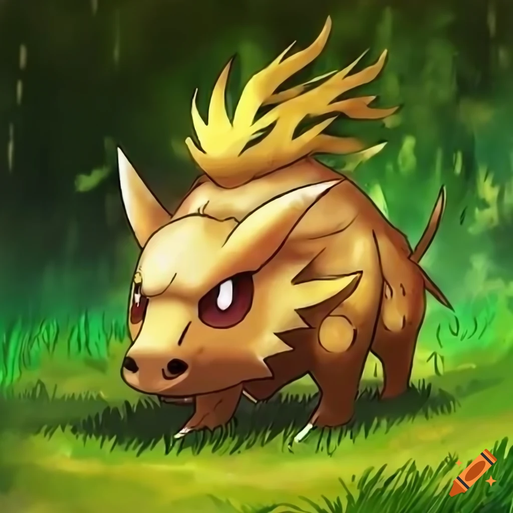 A grass type starter pokemon based on the golden boar owned by the ...