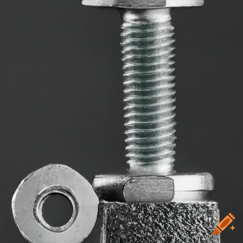 Bolt and nut on tha plain table