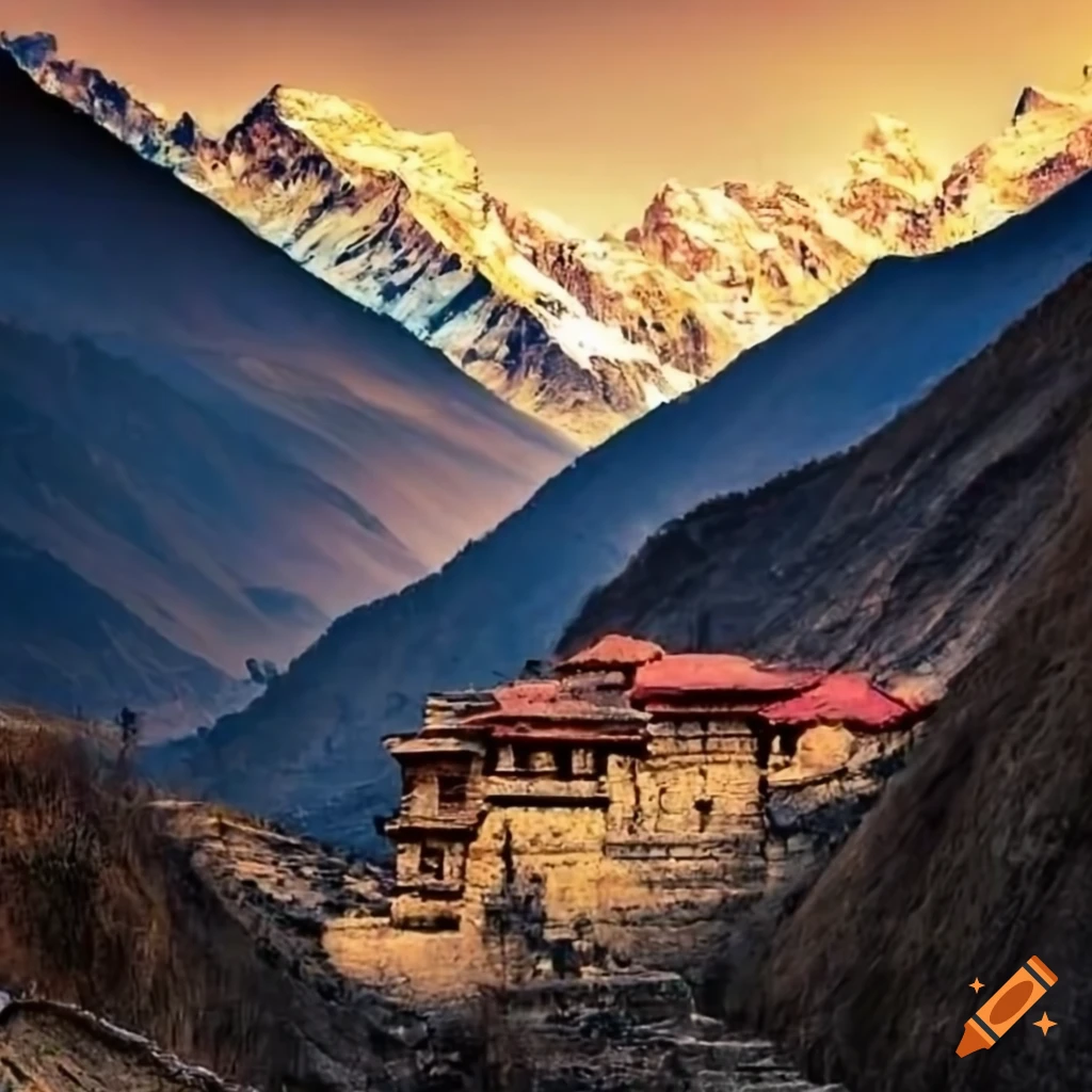 A person from the village of manang nepal, trekking through mountains ...
