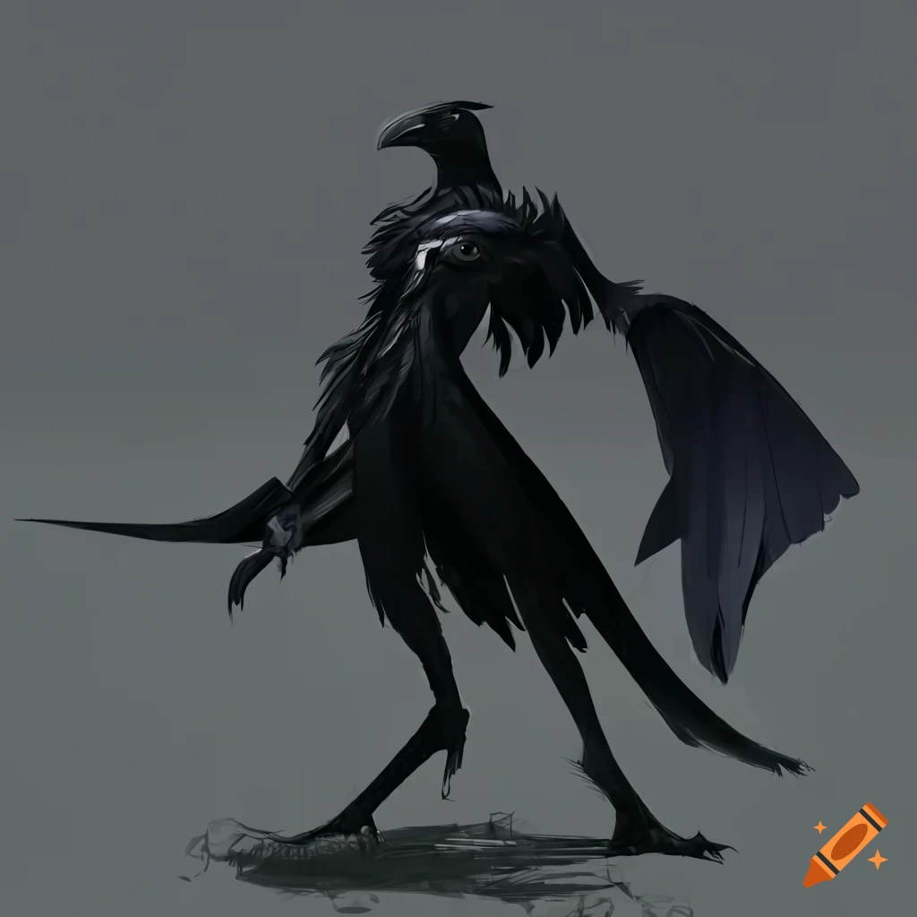 Humanoid crow imposant on Craiyon