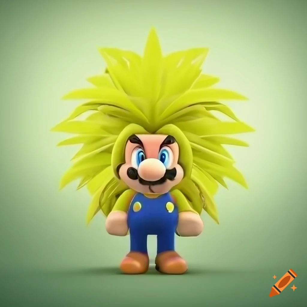 Mario with yellow ssj3 hair and a powerful aura, 3d rendering, high ...
