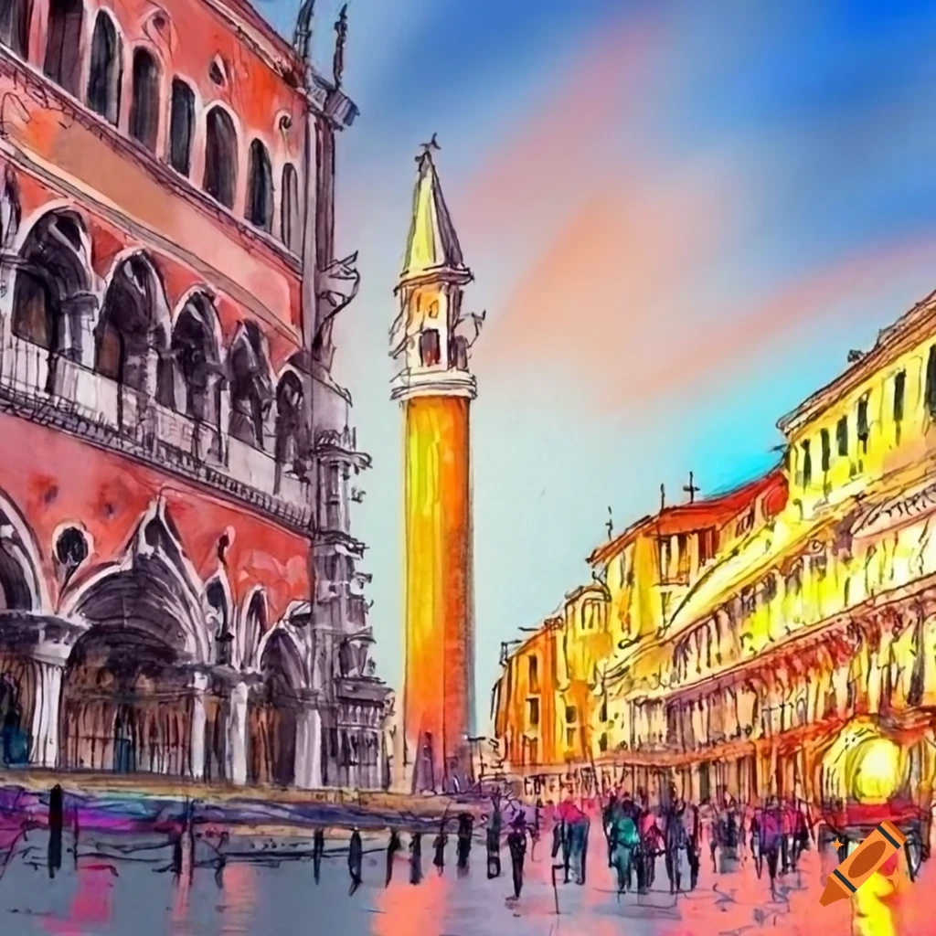 Color sketch of the plaza in venice italy on Craiyon