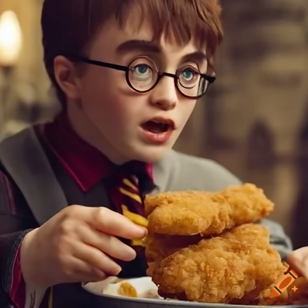 Harry potter eating chicken nuggets and fries