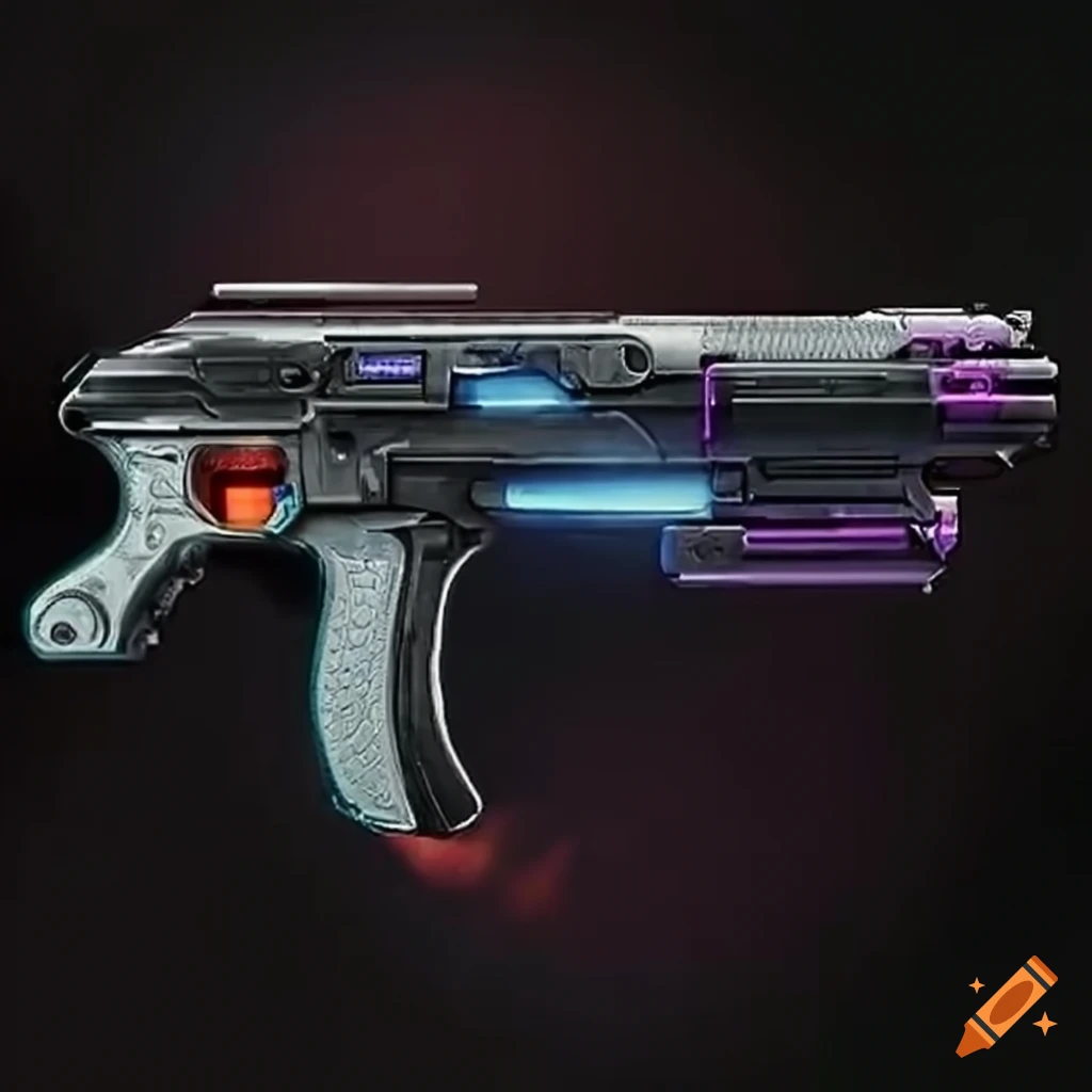A futuristic blaster weapon with laser sight on Craiyon