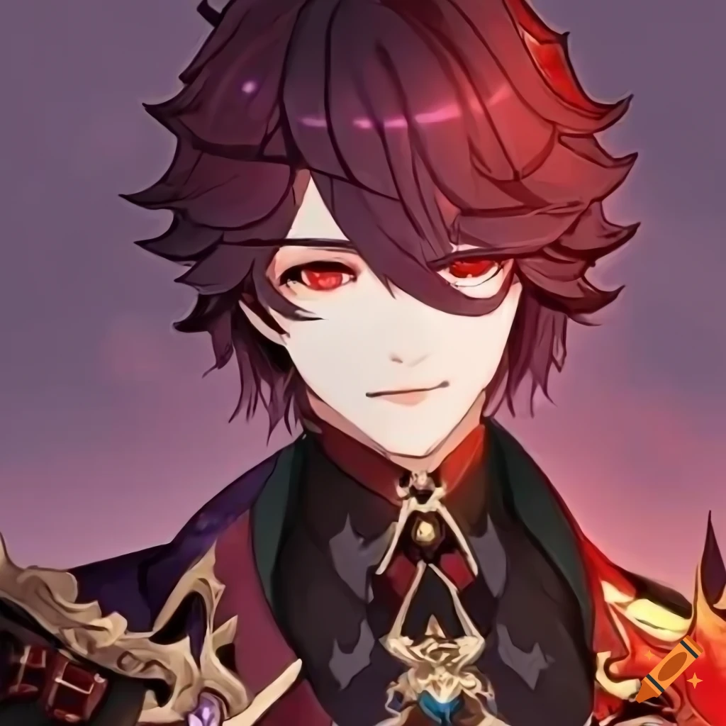 Pale skinned male genshin character fullbody, with vampiric eyes with ...