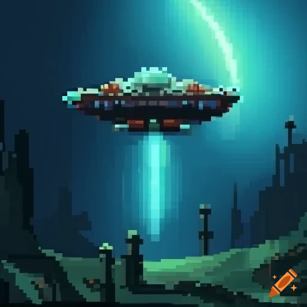 A spaceship on land pixel art