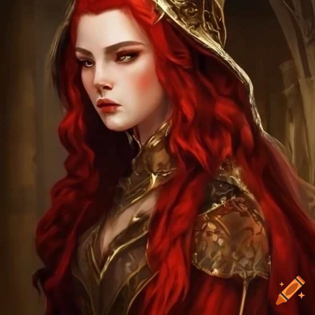 Fantasy gown, fantasy queen, scarlet hair, young, beautiful, concept ...