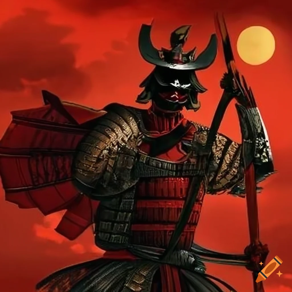 Shogun with red sky behind him on Craiyon