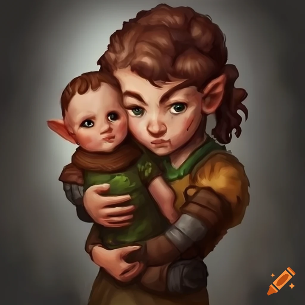 Fantasy, dnd, villager holding a baby on Craiyon