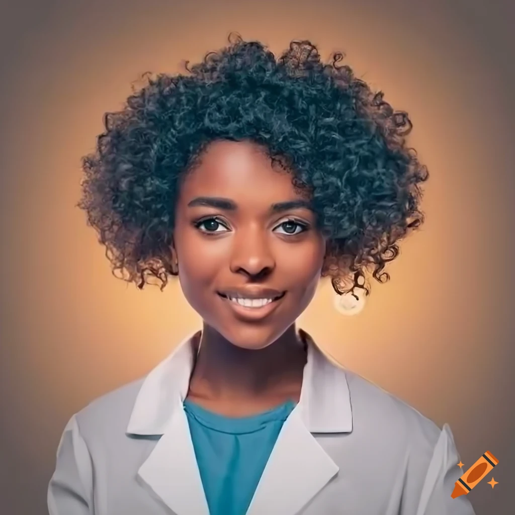 Photo portrait young black woman scientist in a white lab coat with ...
