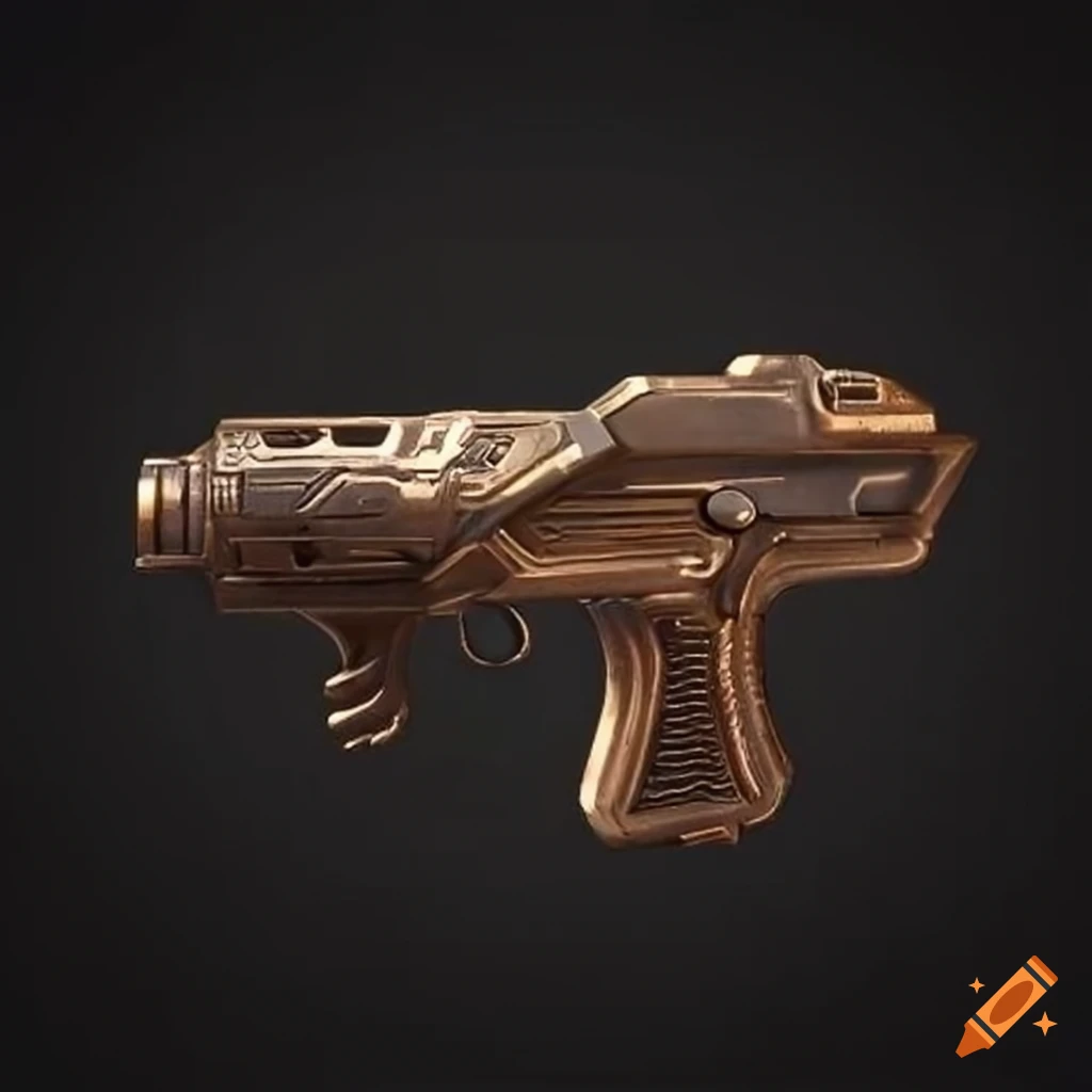 Futuristic bronze plasma gun, displayed horizontally
