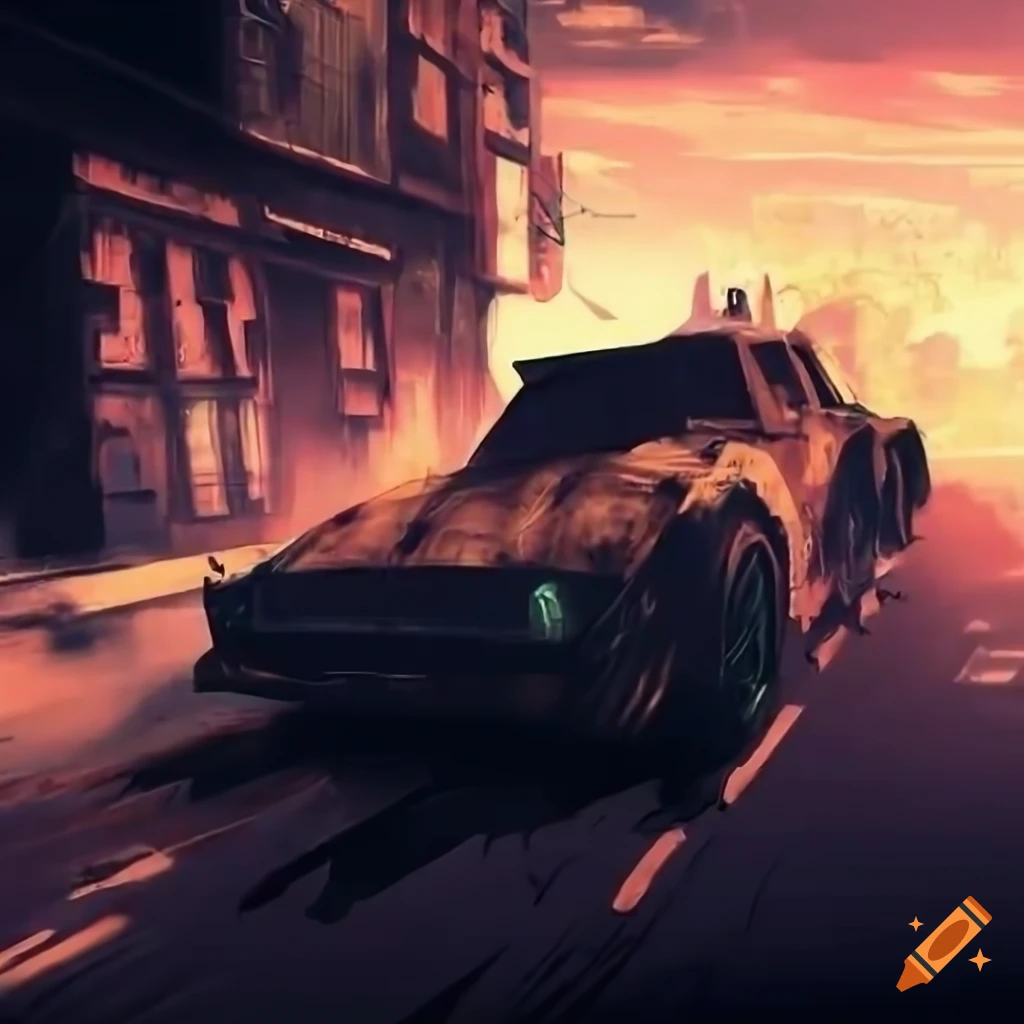 Futuristic post-apocalyptic car, punk driver wi, fast action, racing ...