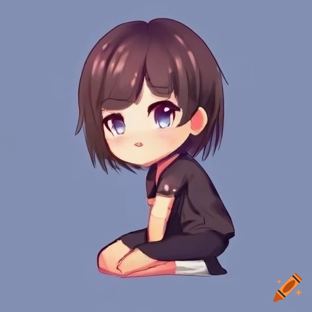 Chibi tomboy kneeling down on her knees in her socks