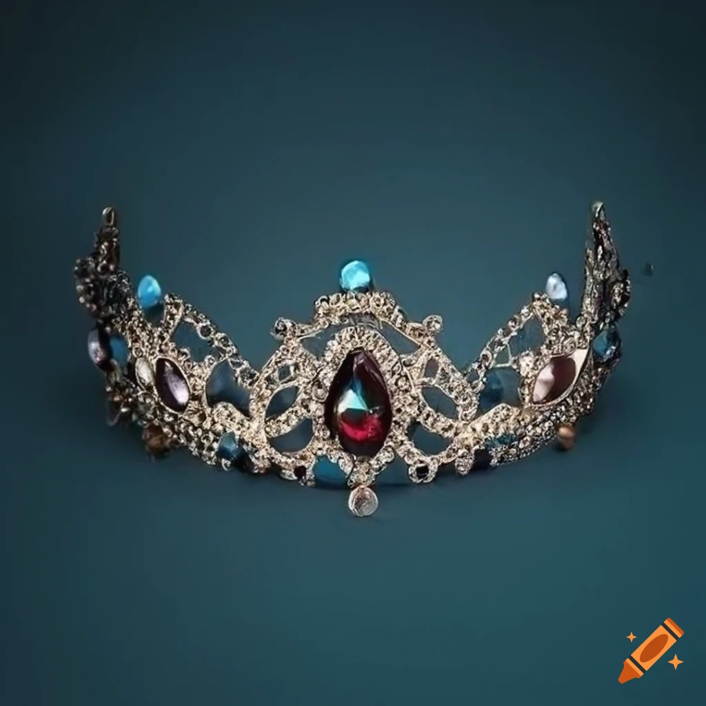 A small and heavily detailed unique, creative downturned noveau tiara ...