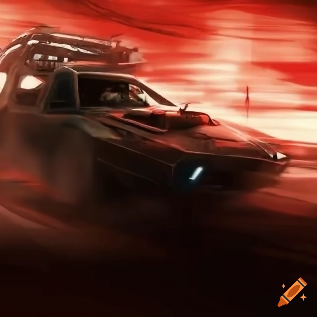 Futuristic Post-apocalyptic car, fast action, racing action chase scene ...