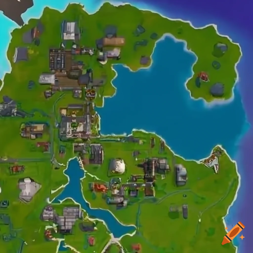 An exciting fortnite map with thrilling adventures and battles on Craiyon