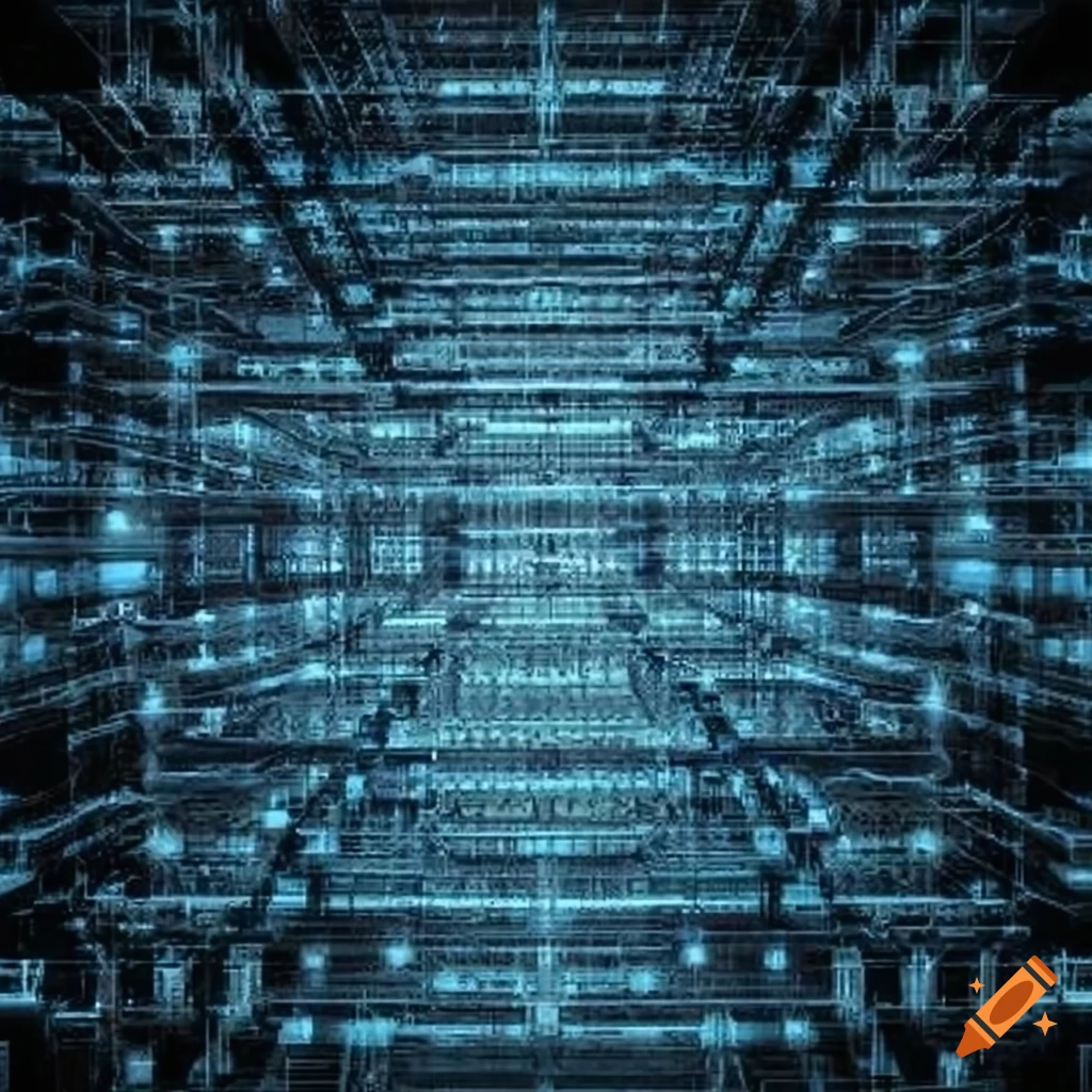 A cgi image of a grid structure constructed within a virtual environment