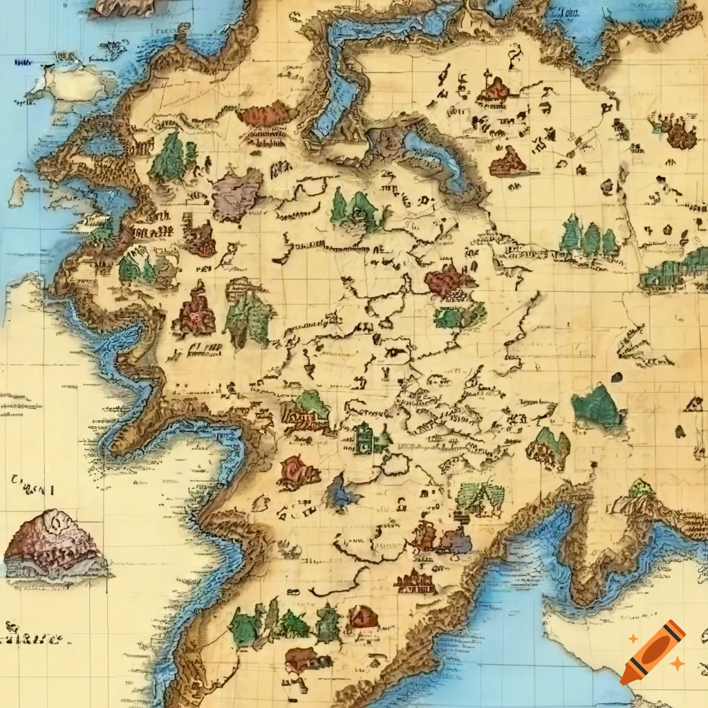 Fantasy continent map, showing lilliputian kingdoms