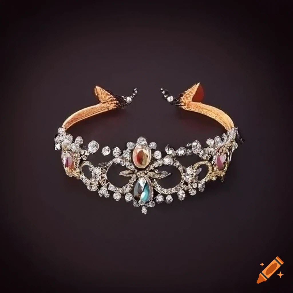 A small and heavily detailed unique, creative downturned noveau tiara ...