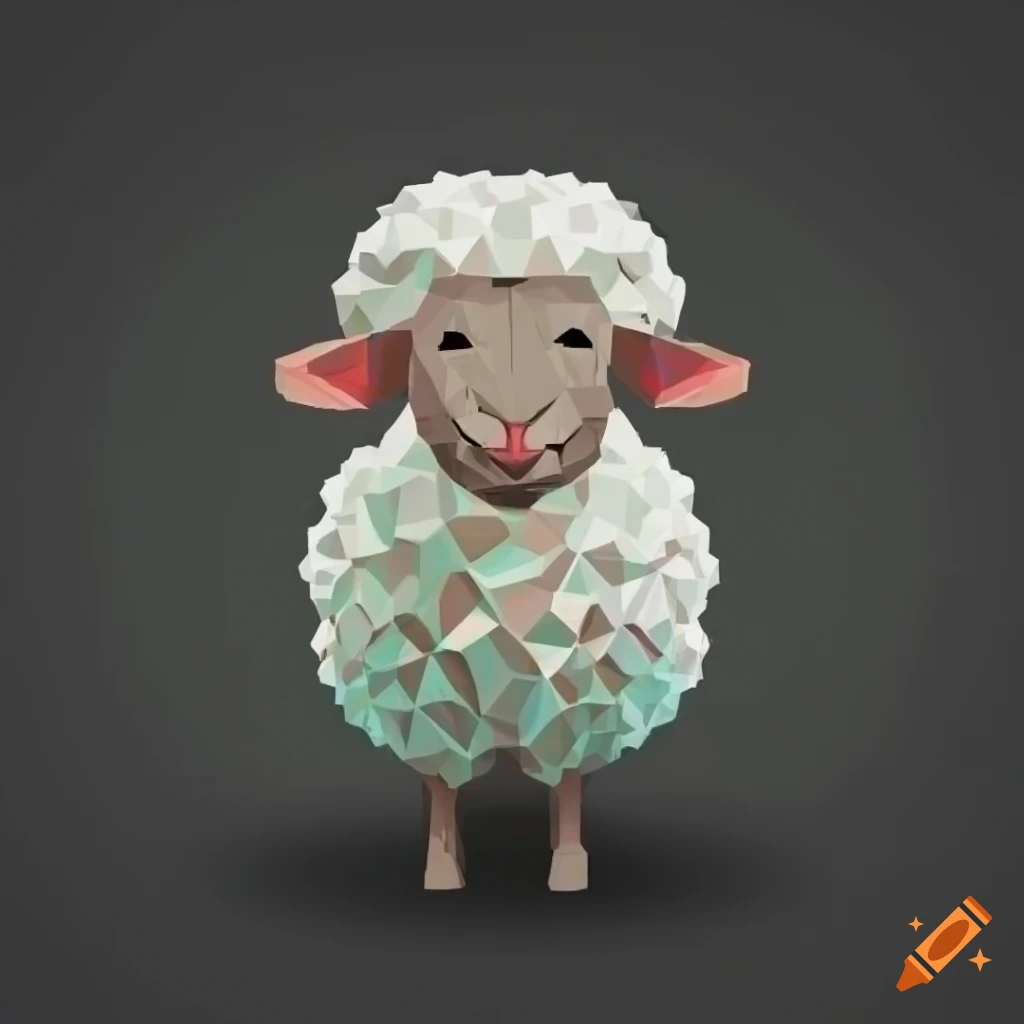 Sheep character in stylized low-poly-hexagon art for a video game