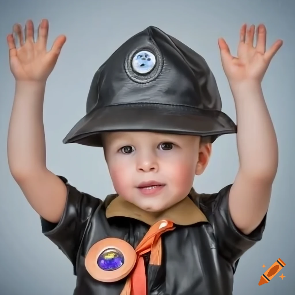 Toddler boy in full black leather slighty shiny boy scout uniform ...