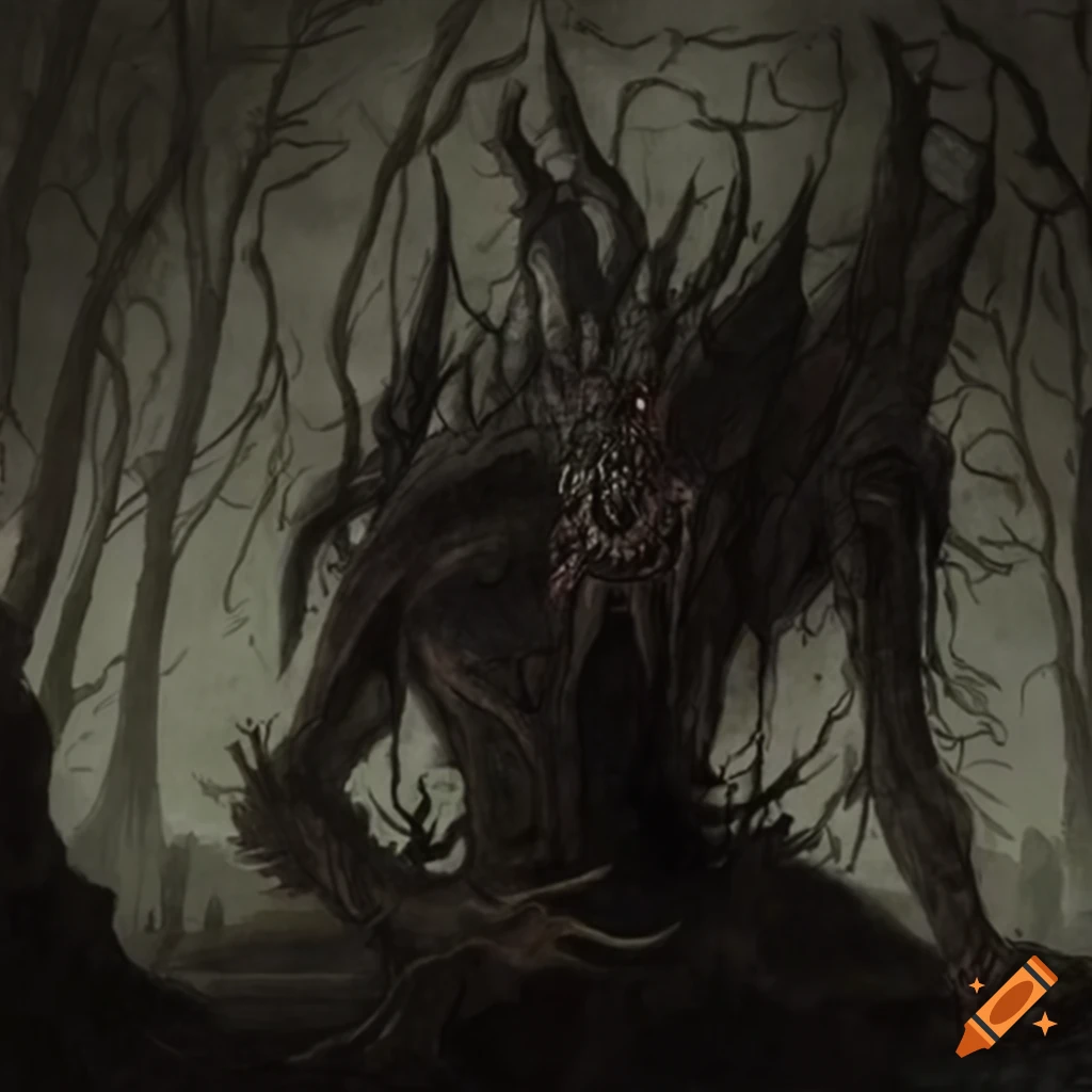 A haunting depiction of a nightmarish underworld filled with monstrous ...