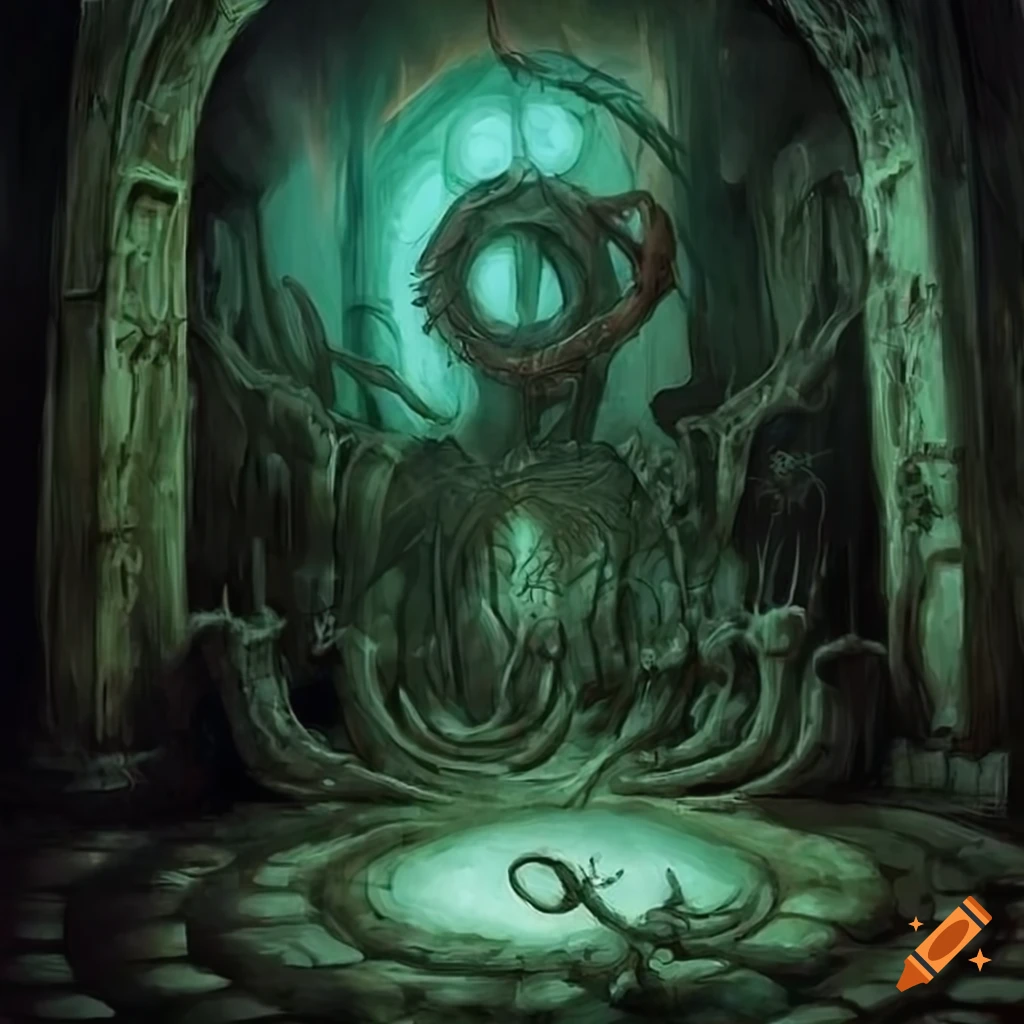 Eldritch horror tentacles coming out of a glowing magical circle portal ...