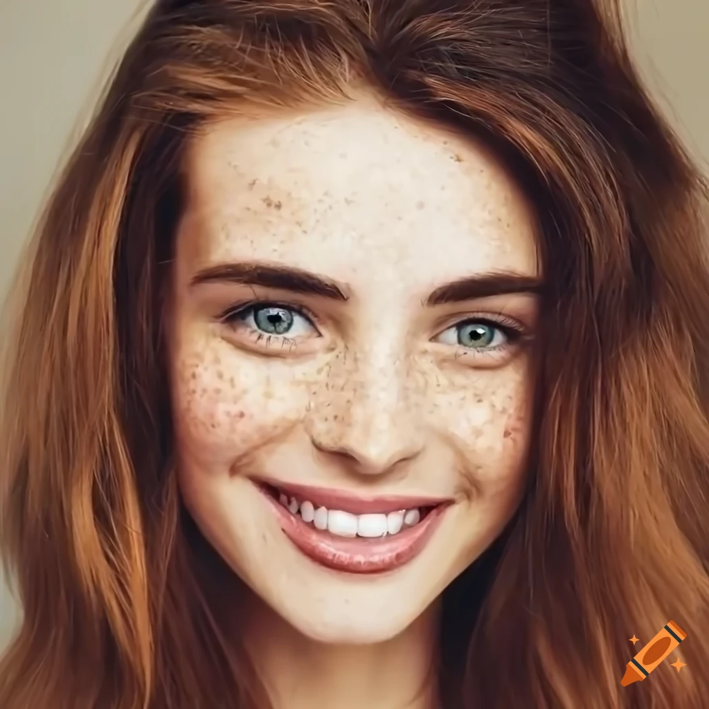 Beautiful Young Woman Delicate Freckles Shy Smile Indoors Bobbed Hair