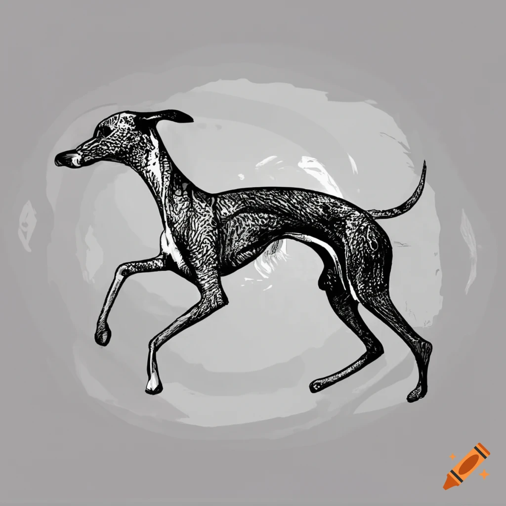 Running whippet dog fineline drawing greyscale coloring book style on ...