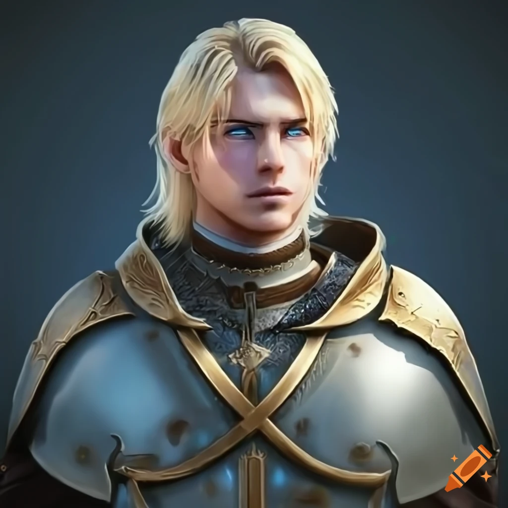 Handsome blonde blue eyes fantasy knight with sword and shield inspired ...