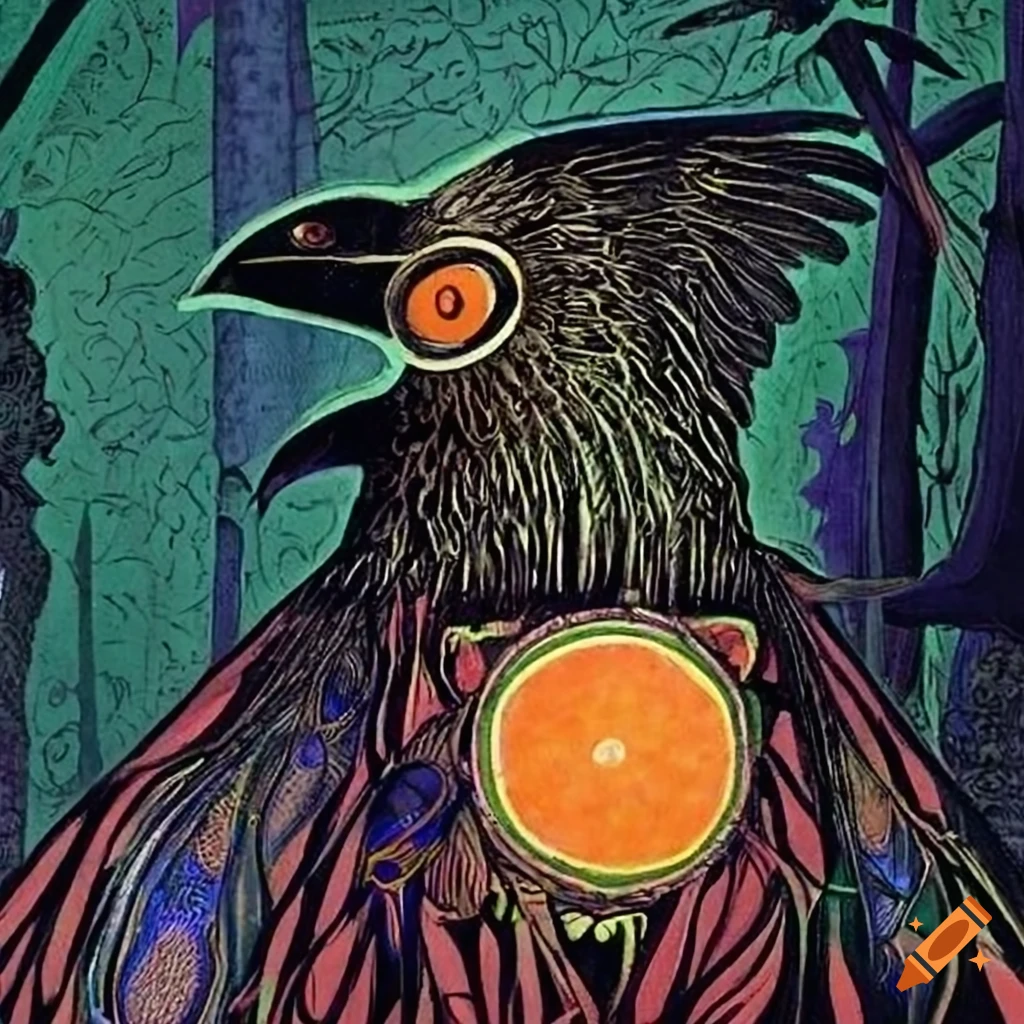 Walter Crane storybook illustration of a mysterious Black Raven wearing ...