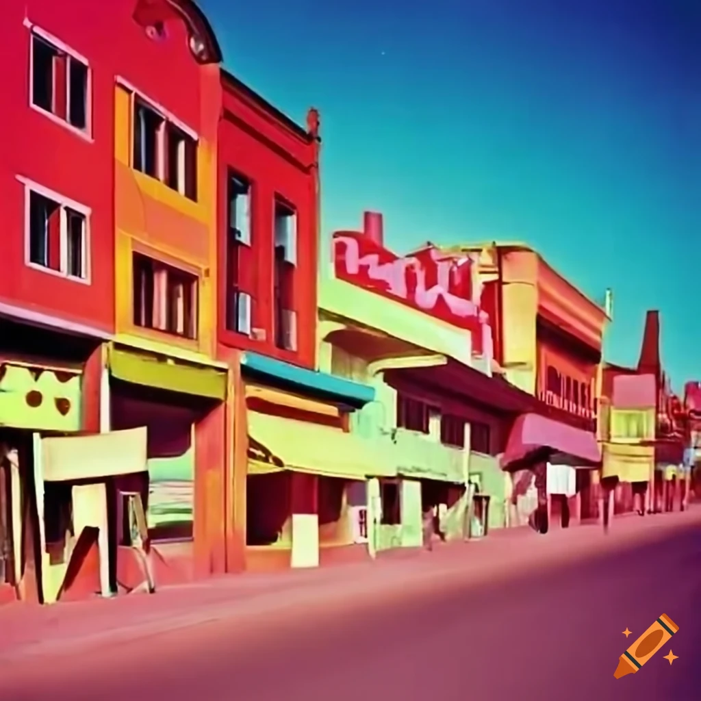 1950s vibrant neon desert town in color on Craiyon