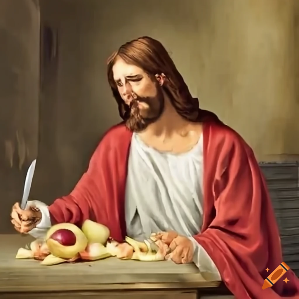 Jesus crying while chopping onions
