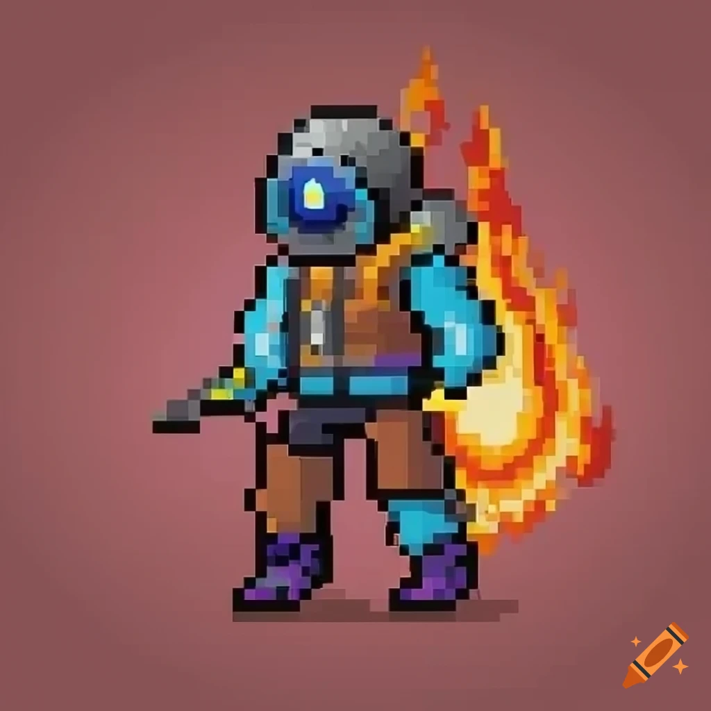 Pixel art jetpack with flames on Craiyon