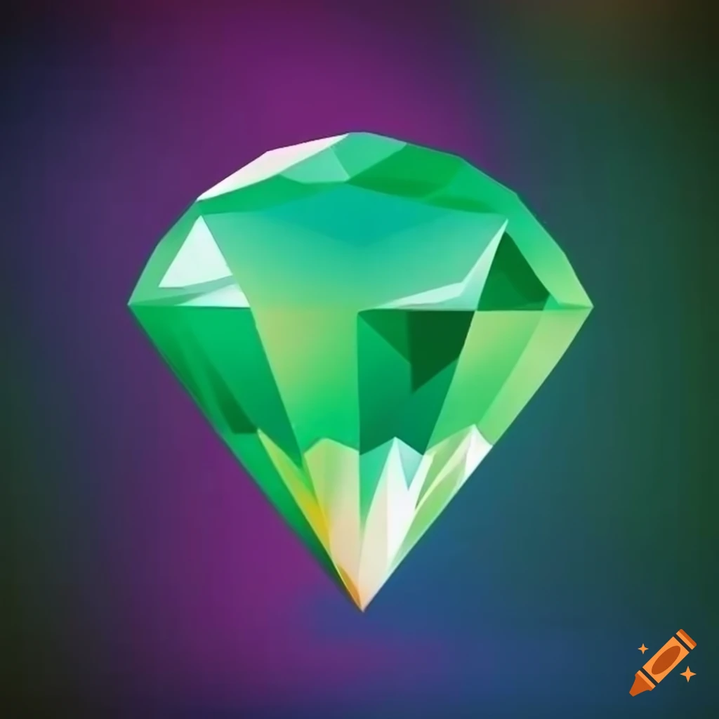 Sparkling emerald diamond-shaped jewel and a colorful background on Craiyon