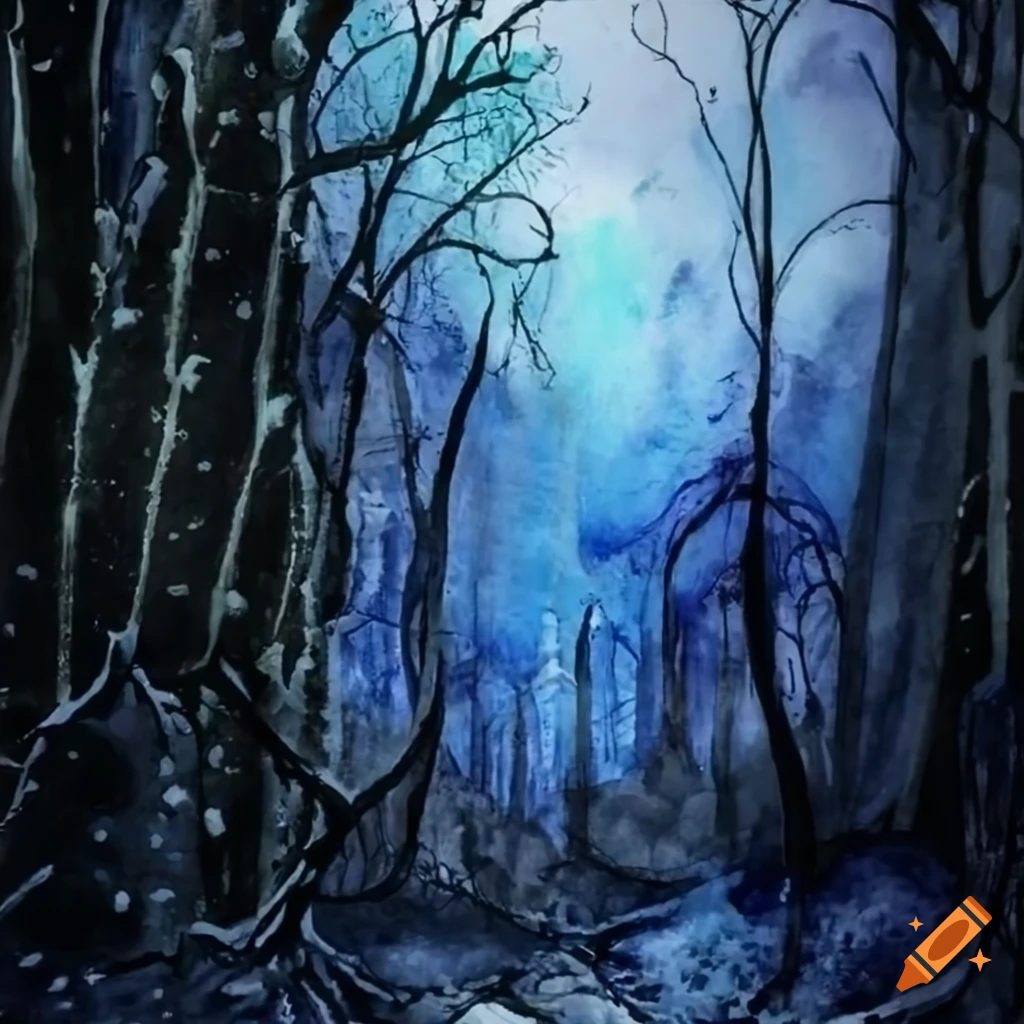 A gothic winter wonderland with rainbow watercolors